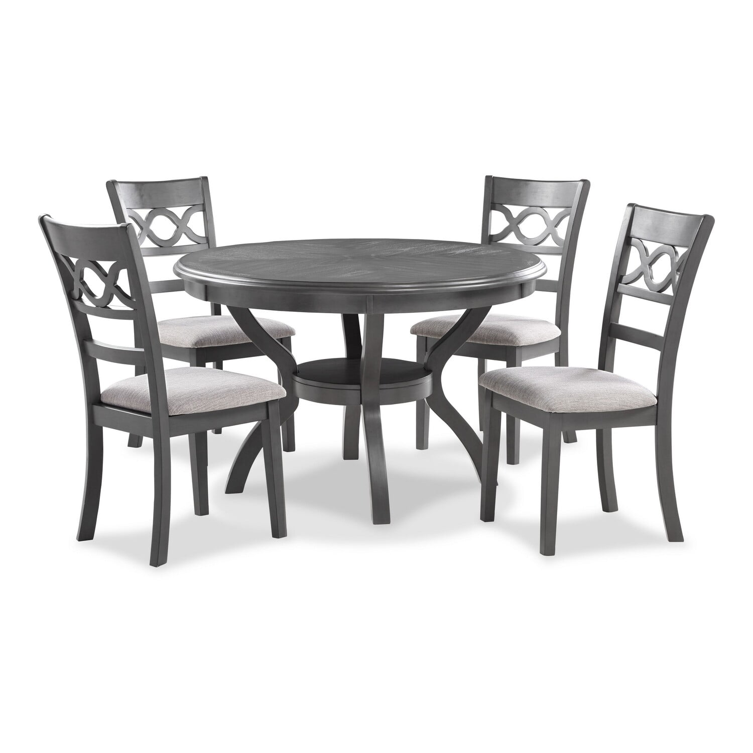 Benjara BM304816 Ceri Gray Wood & White Fabric Round Dining Table ...