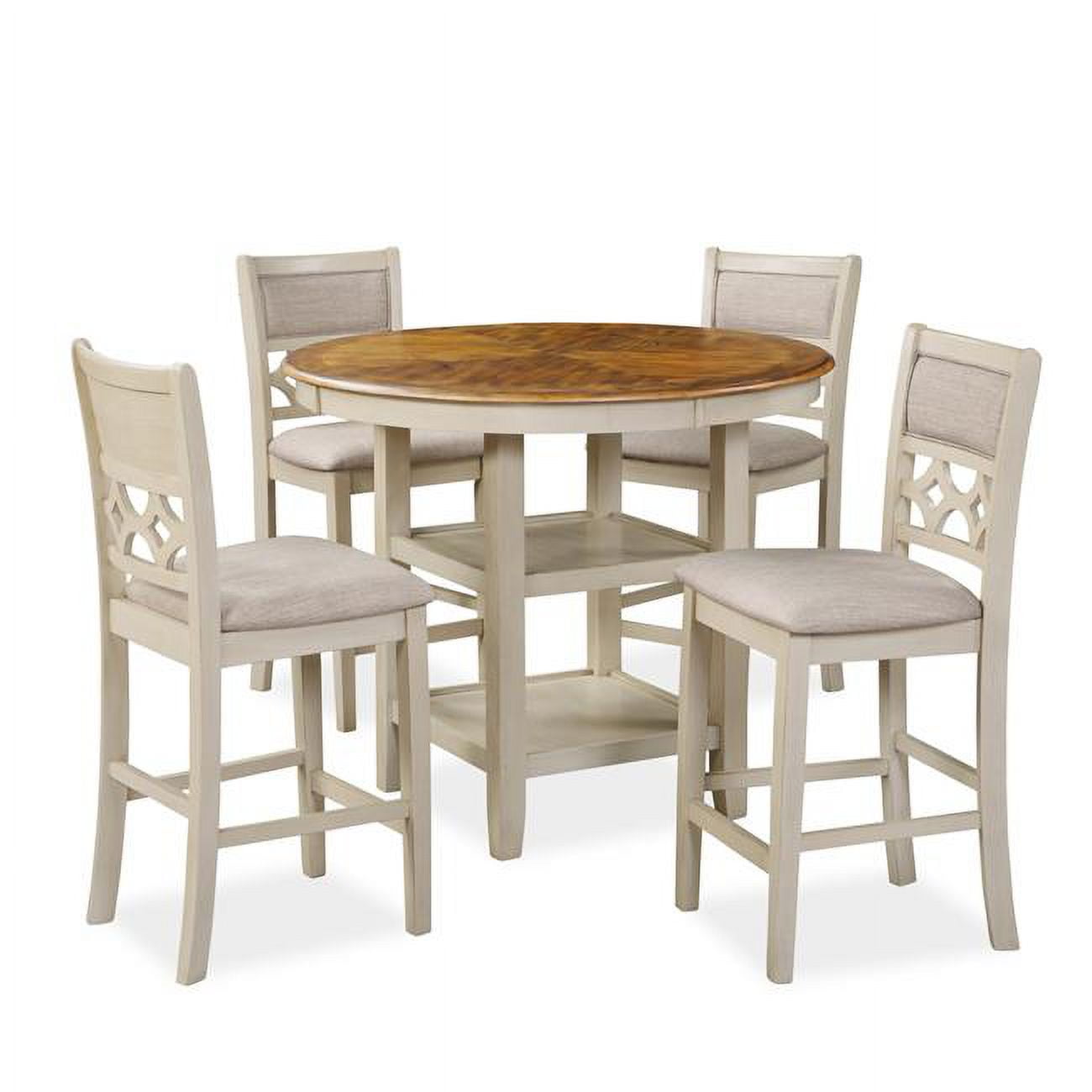 Beas 5 Piece Counter Dining Table, Chair Set, Brown Wood, Beige Fabric ...