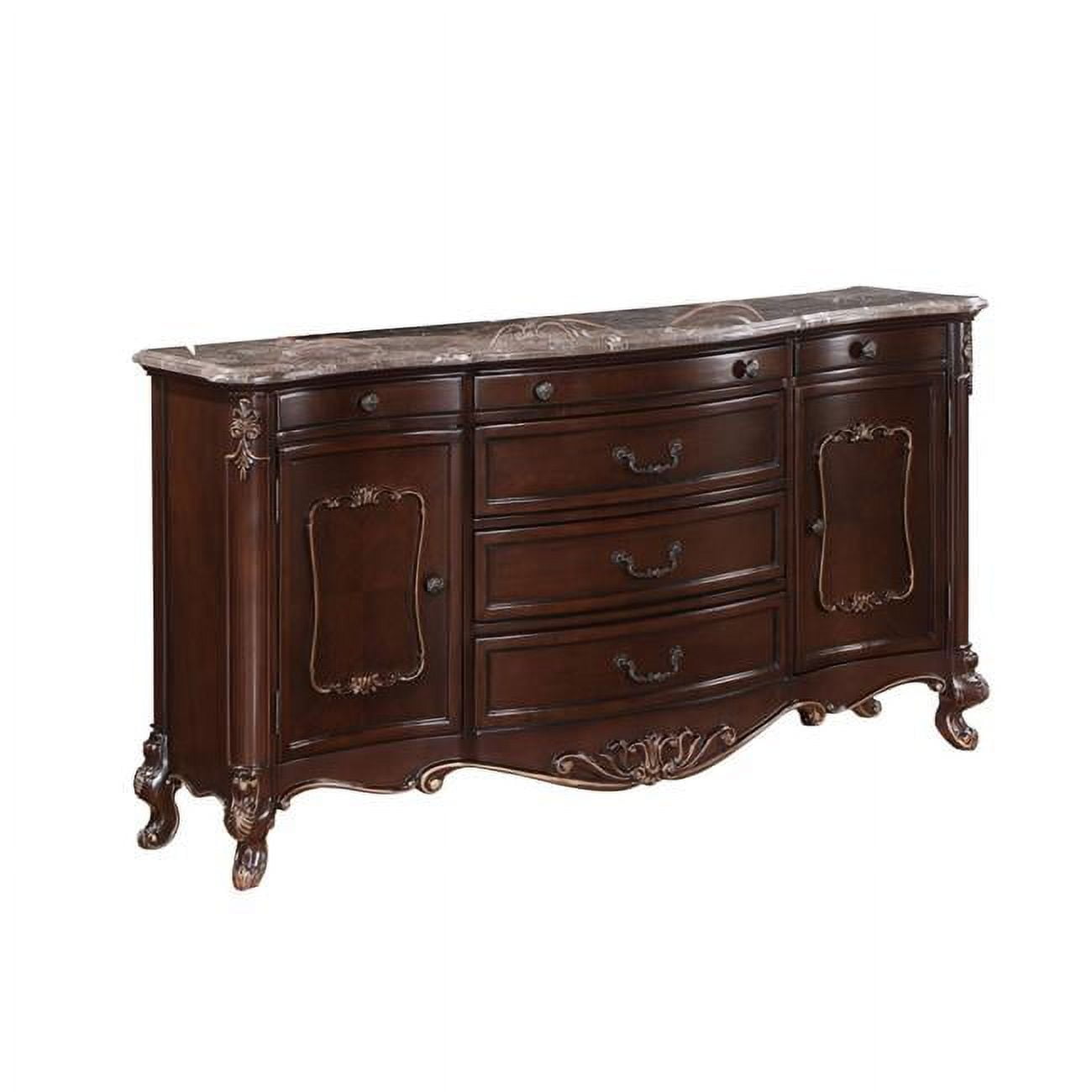 Leon 68 Inch Buffet Server, 6 Drawers, 2 Cabinets, Marble Surface ...