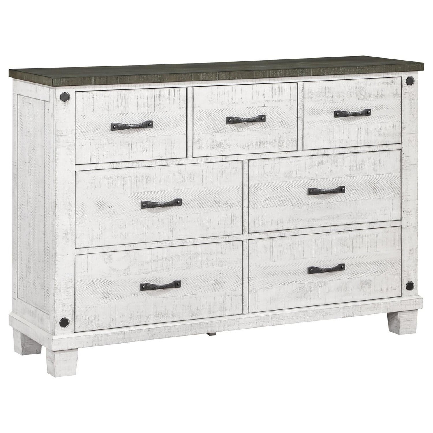Lili 60 Inch Dresser with 7 Drawers, Farmhouse Style, White Pine Wood ...