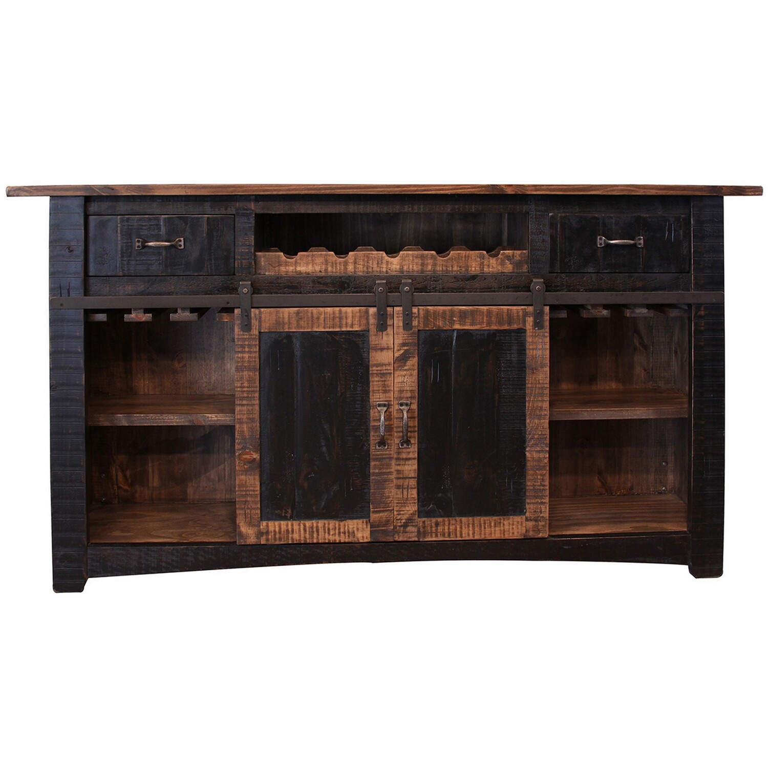 Ata 76 Inch Classic Bar Table, 2 Drawers, 2 Shelves, 2 Door, Black ...