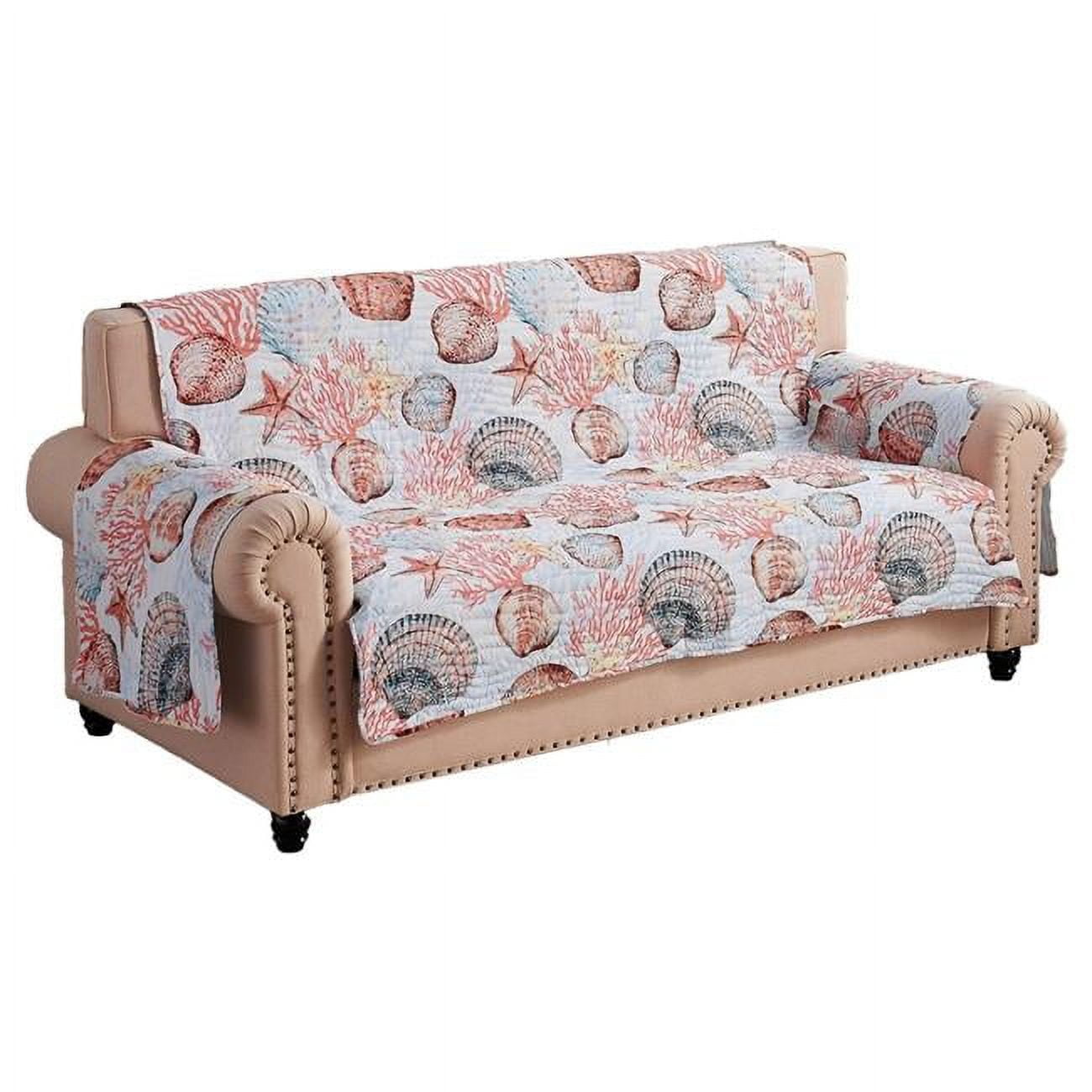 127 Inch Sofa Cover, Polyester Fill, Ocean Prints, Wave Quilted, Coral ...