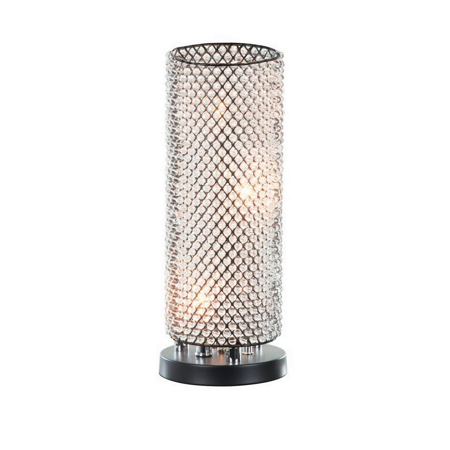 Benjara BM308934 16 in. Metal Mesh Table Lamp with Crystal Cylinder ...