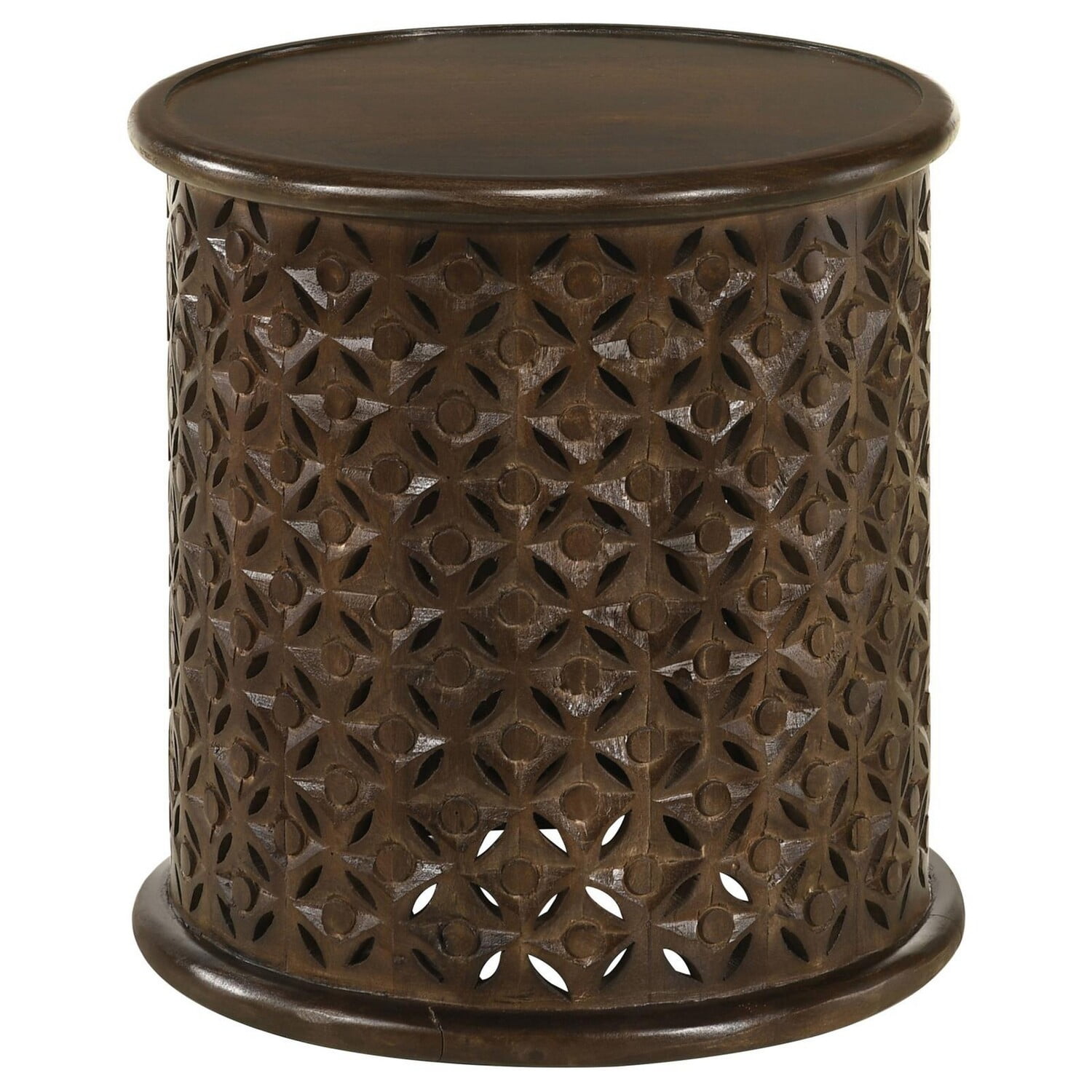 Benjara BM309201 18 in. Kyra Mango Wood Ornate Lattice Carving Round ...