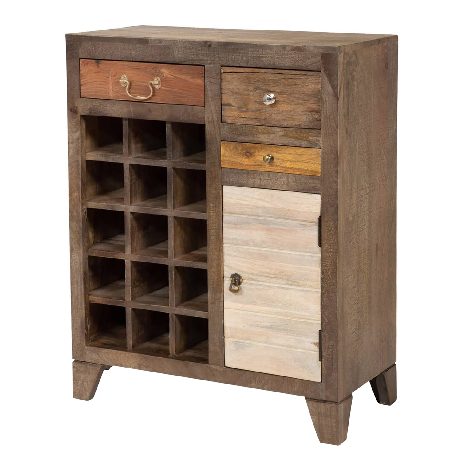 Benjara Saon 36 Inch Wine Rack Server, 3 Drawers and 1 Door, Natural ...