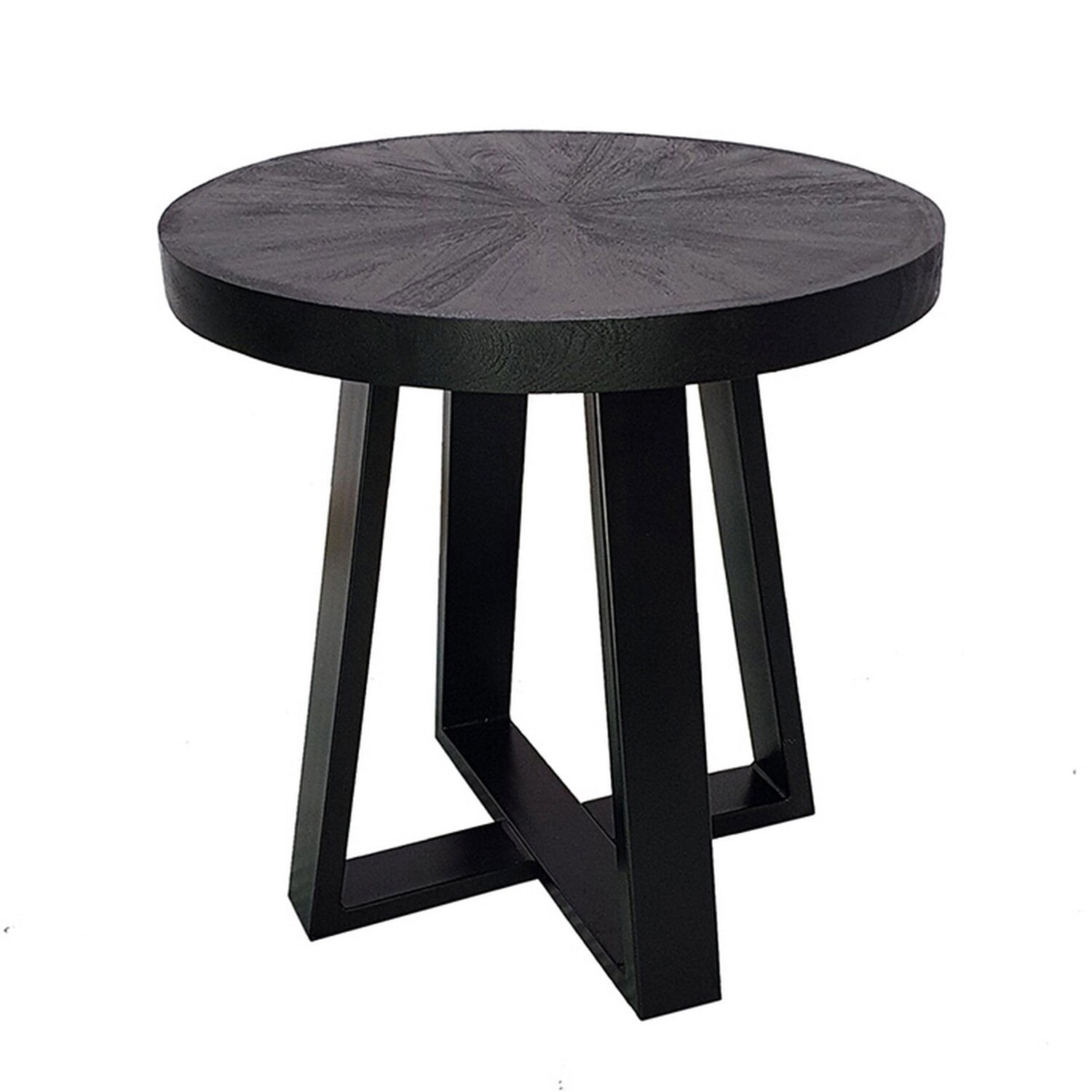 Benjara BM312093 24 in. Raj Acacia Wood Iron Round Side End Table with ...