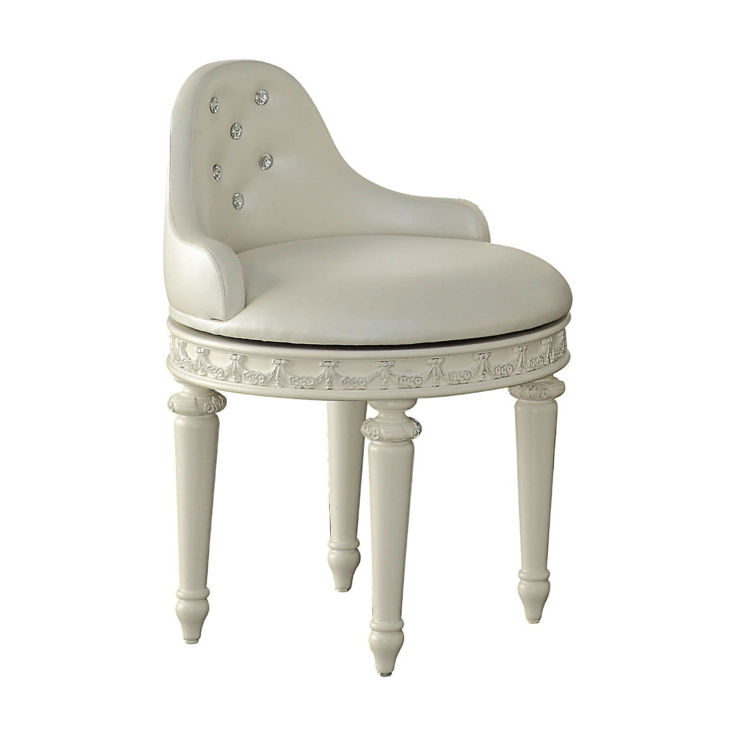 Benjara Dorie 21 Inch Swivel Chair Vanity Stool, Low Back, Ivory White ...