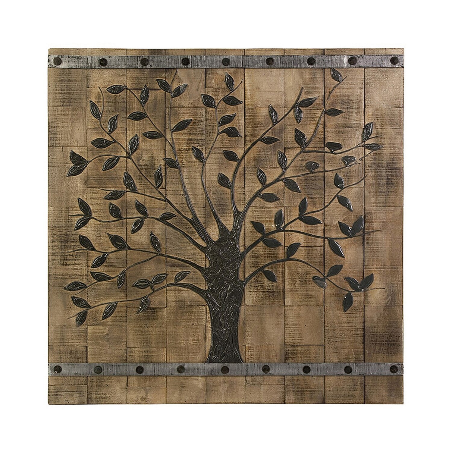 Benjara BM312739 36 in. Square Tree of Life Wall Panel, Mango Wood ...