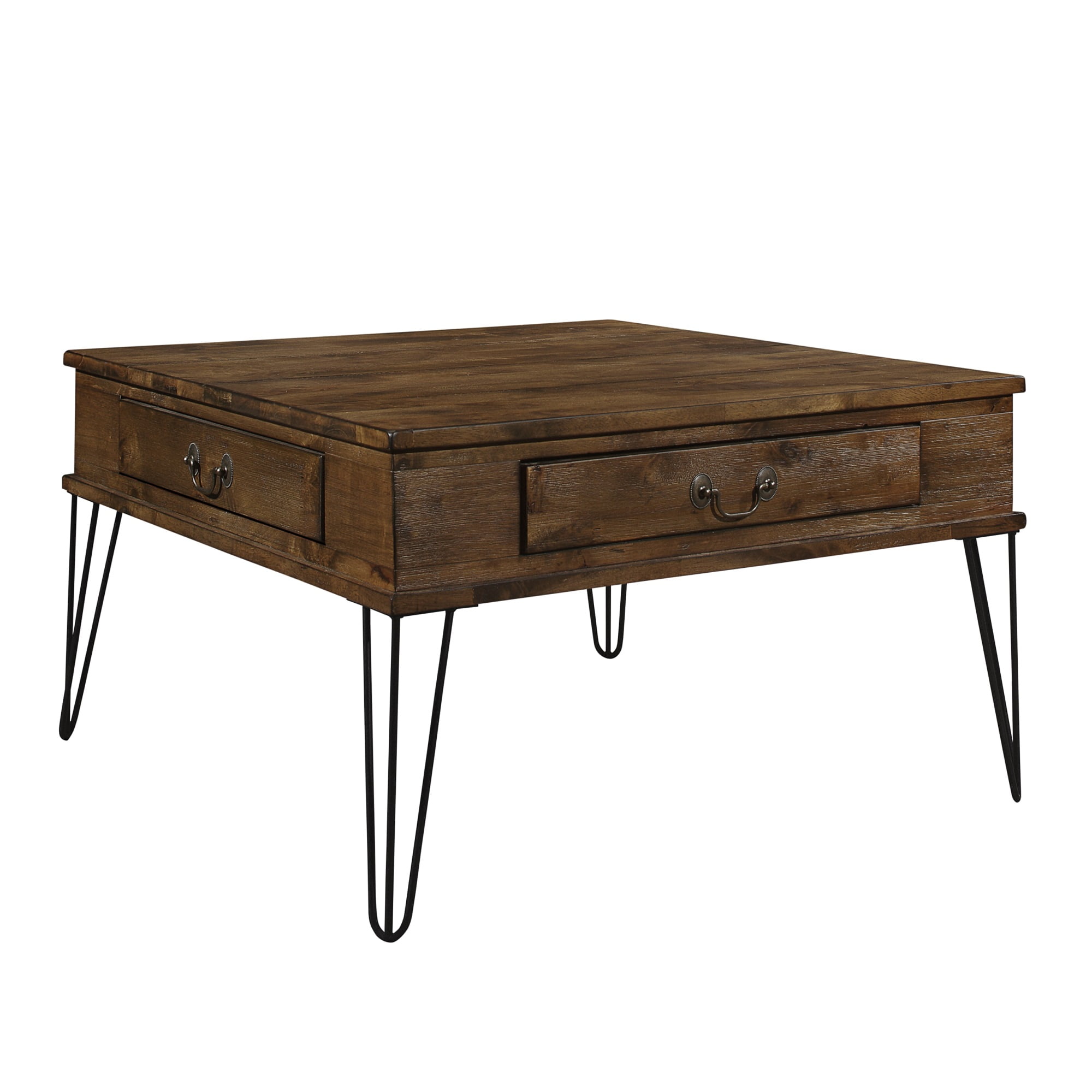 Itti 32 Inch Square Cocktail Coffee Table, 2 Drawers, Brown Wood, Black ...