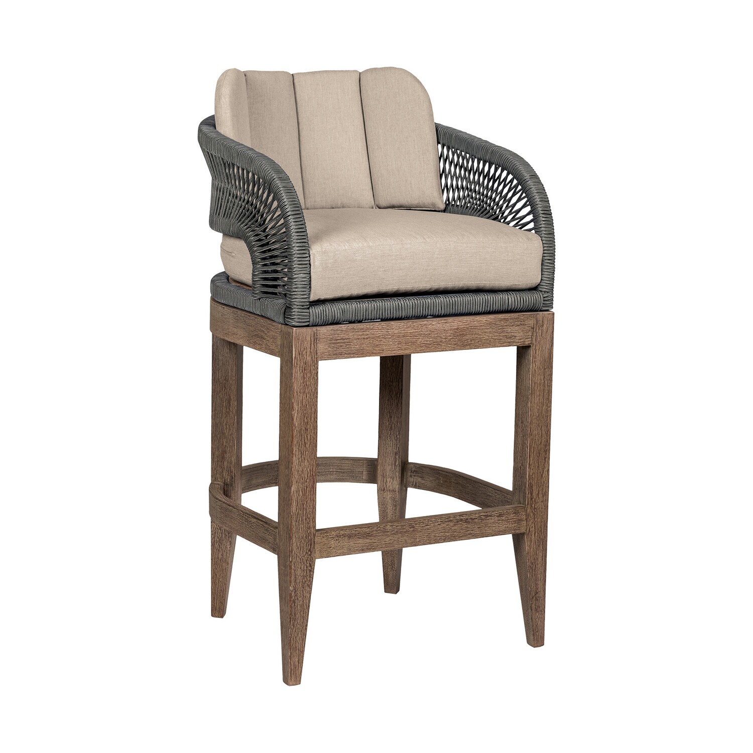Benjara Kimi 30 Inch Outdoor Patio Barstool Chair, Olefin and Gray ...