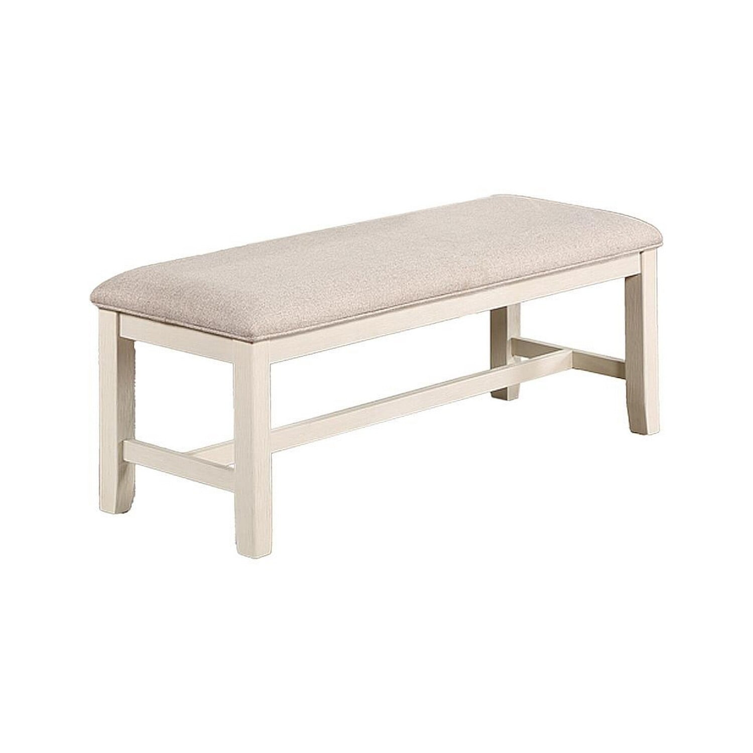 Benjara Sam 50 Inch Dining Bench, Farmhouse Style, Beige Upholstery ...