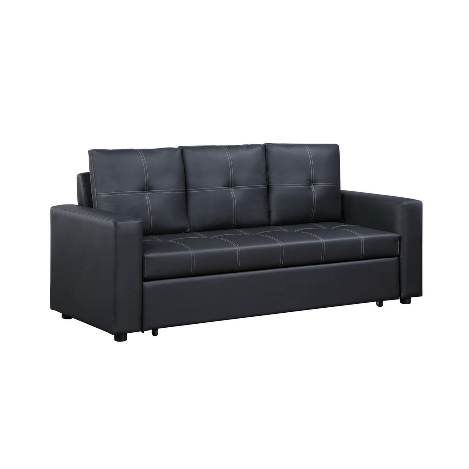 Benjara Ian 73 Inch Sleeper Sofa, Tufted Seats, Black Faux Leather ...