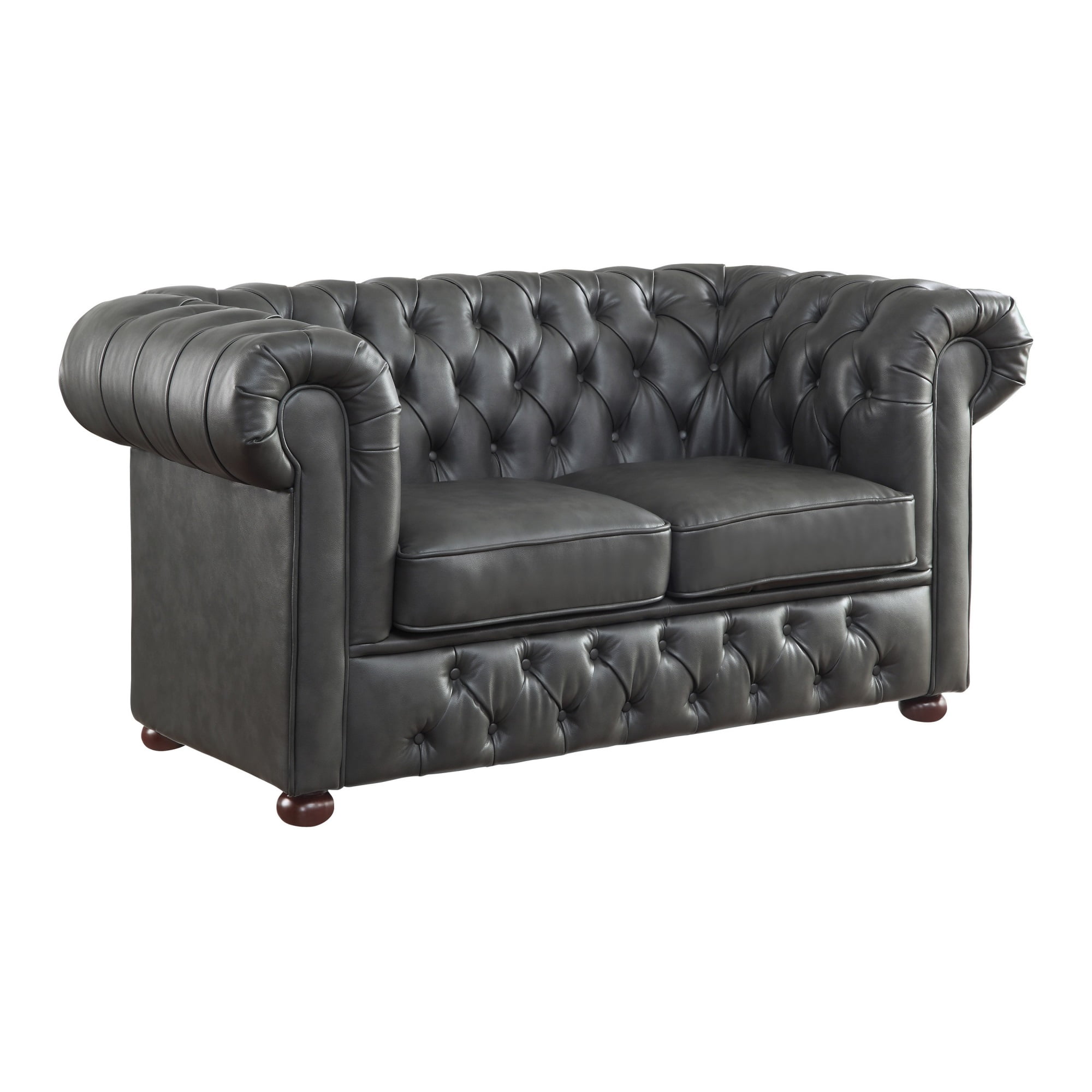 Ivey 67 Inch Loveseat, Gray Faux Leather, Tufted, Chesterfield, Solid ...