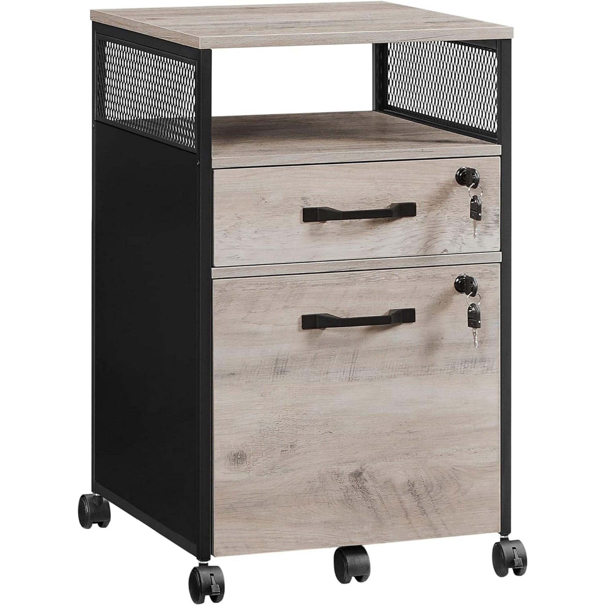 27 Inch File Storage Cabinet with Key Lock, Caster Wheels, Gray Black ...