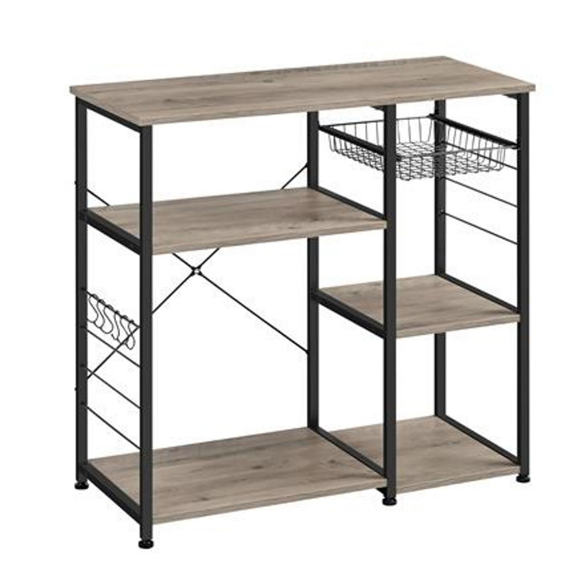 Elva 35 Inch Kitchen Rack, 4 Tier Shelves, Wire Basket, Greige Wood ...