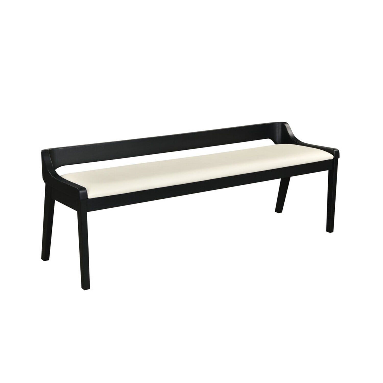 Kee 60 Inch Dining Bench, Black Rubberwood Frame, Low Back, Cushioned ...
