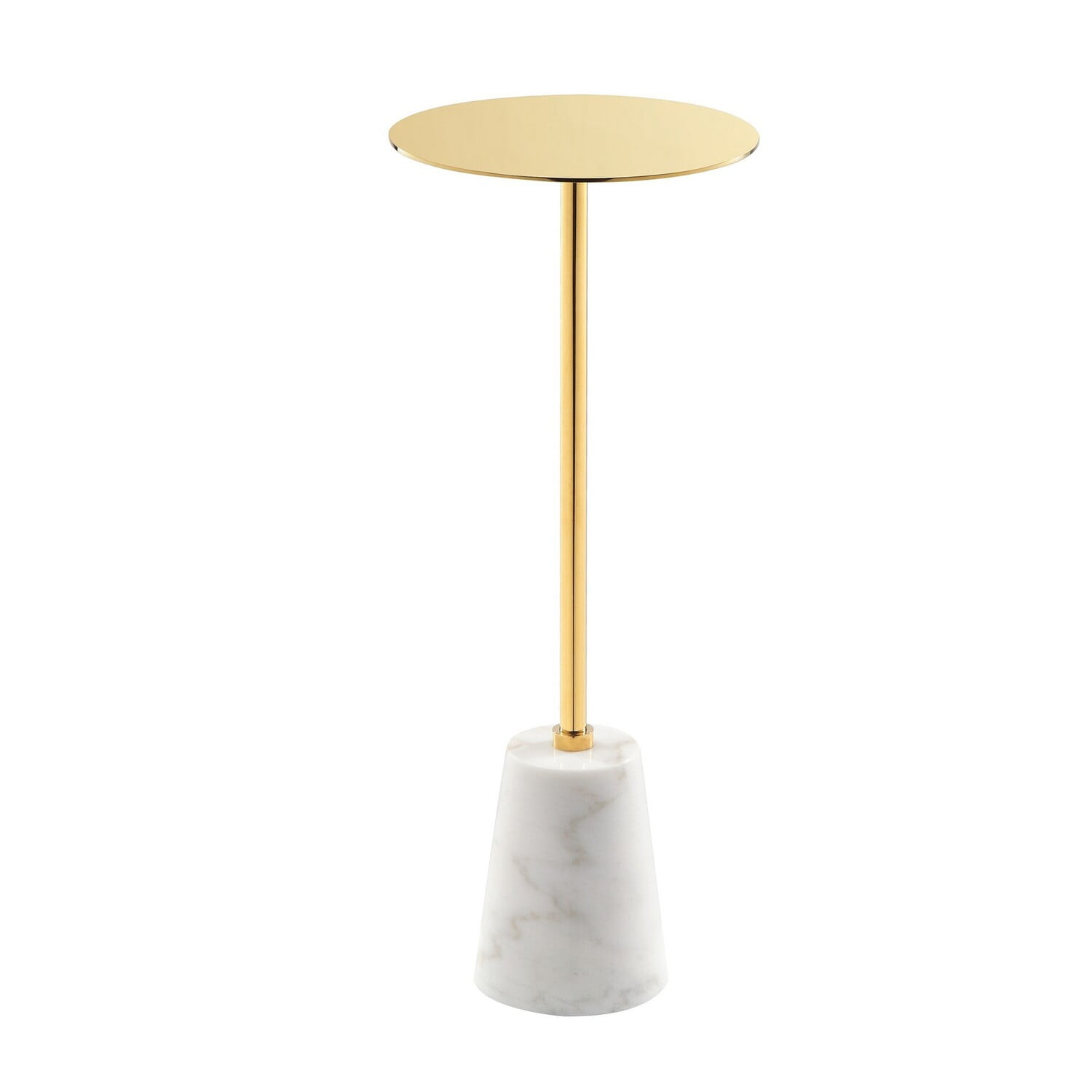 Benjara BM317126 8 in. Sen Round White Genuine Marble Gold Side End ...