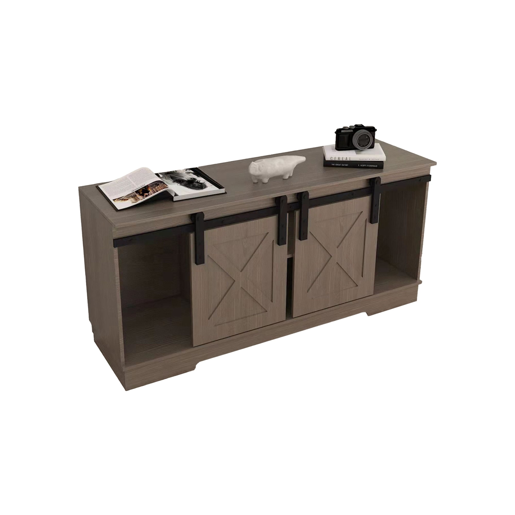 Jney 60 Inch TV Media Entertainment Console, 2 Sliding Barn Doors, Gray ...
