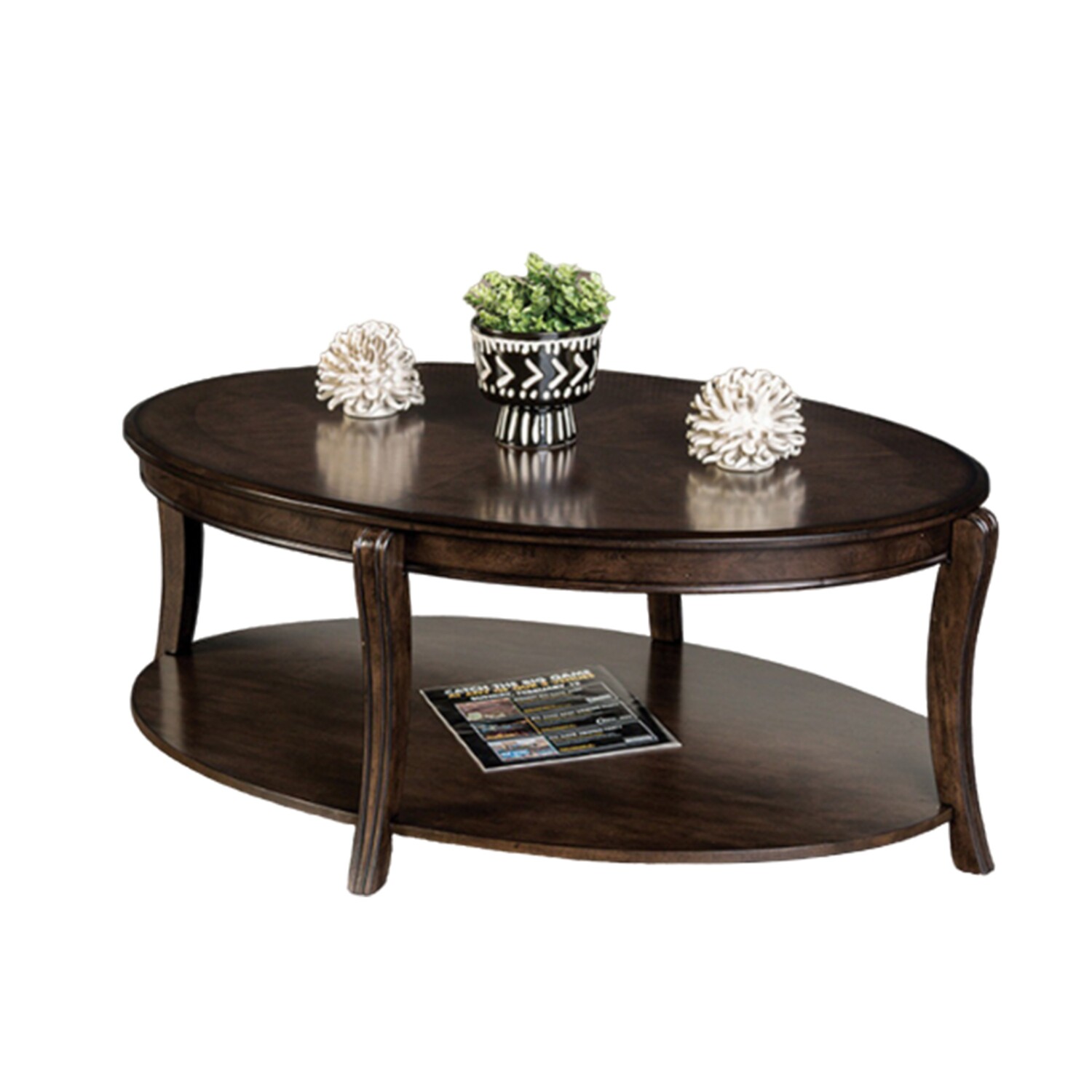 Benjara Orio Coffee Table with Open Shelves, 49 Inch Oval Top, Brown ...