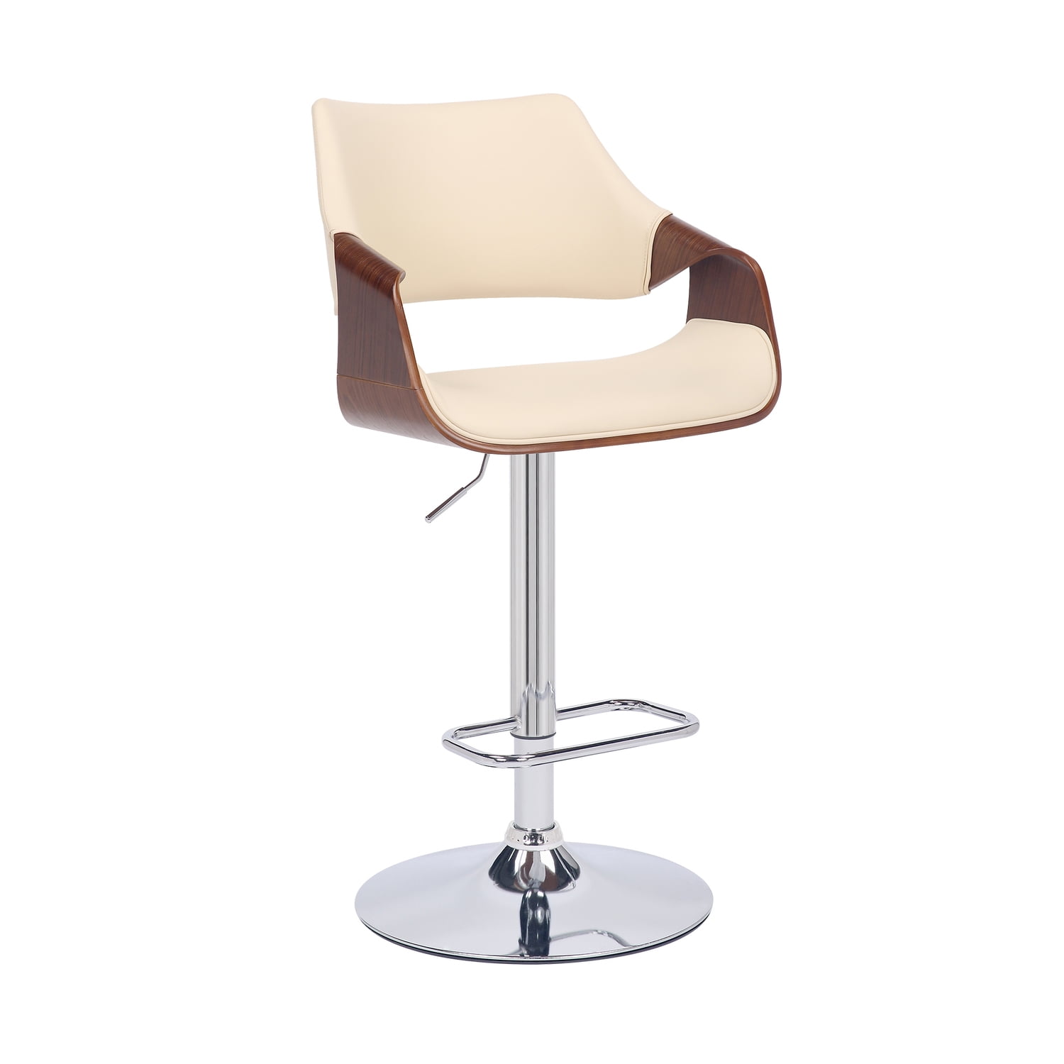 Benjara Bar Stool with Curved Leatherette Back and Seat, Cream ...