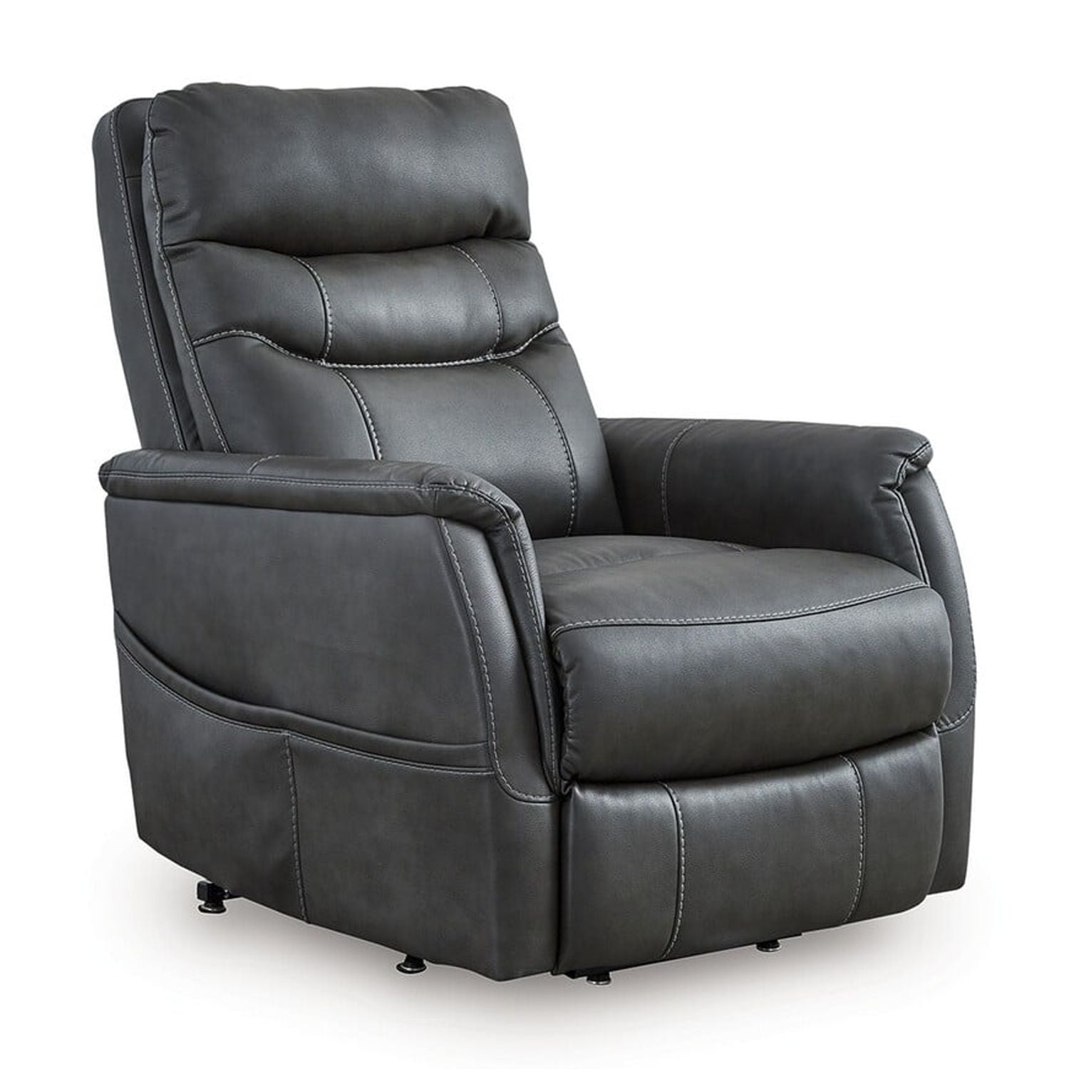 Barrett Power Lift Recliner Chair, Dark Gray Faux Leather, Pillow Back ...