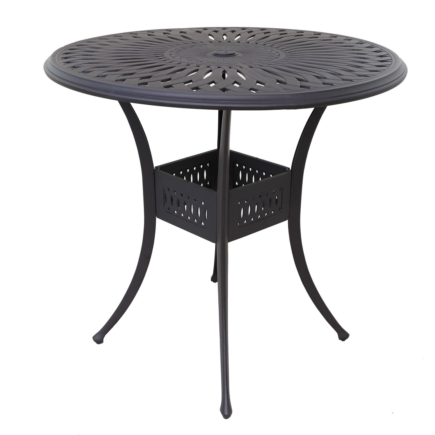 Benjara Belmount 42 Inch Aluminum Bar Table, Lattice Cut Out Pattern ...