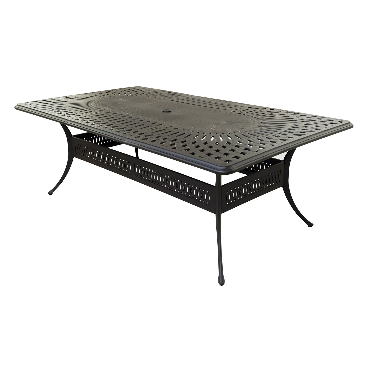 Benjara Belmount 84 Inch Aluminum Dining Table, Lattice Cut Out Pattern ...