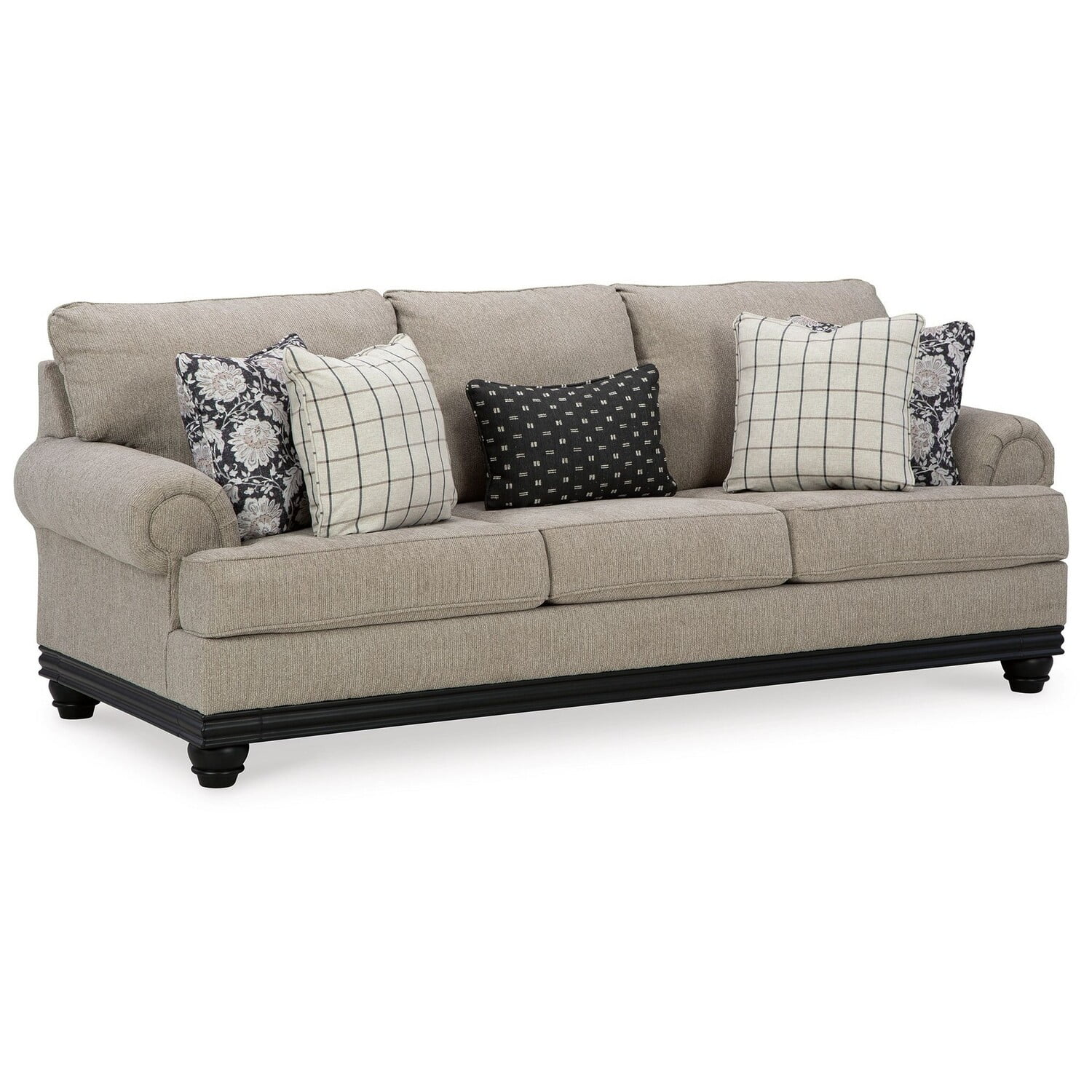 Benjara Bian 99 Inch Sofa, Oversized Cushions, 5 Accent Pillows, Taupe ...
