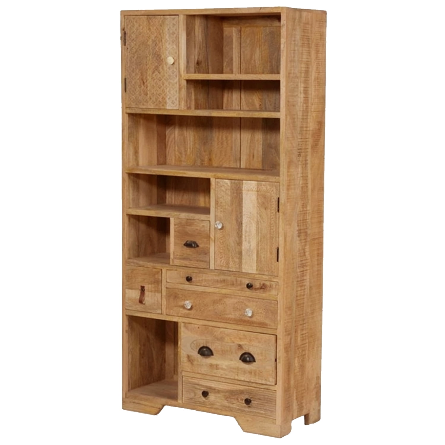 Benjara Blan 75 Inch Bookshelf, 6 Doors, Rough Sawn, Natural Brown ...