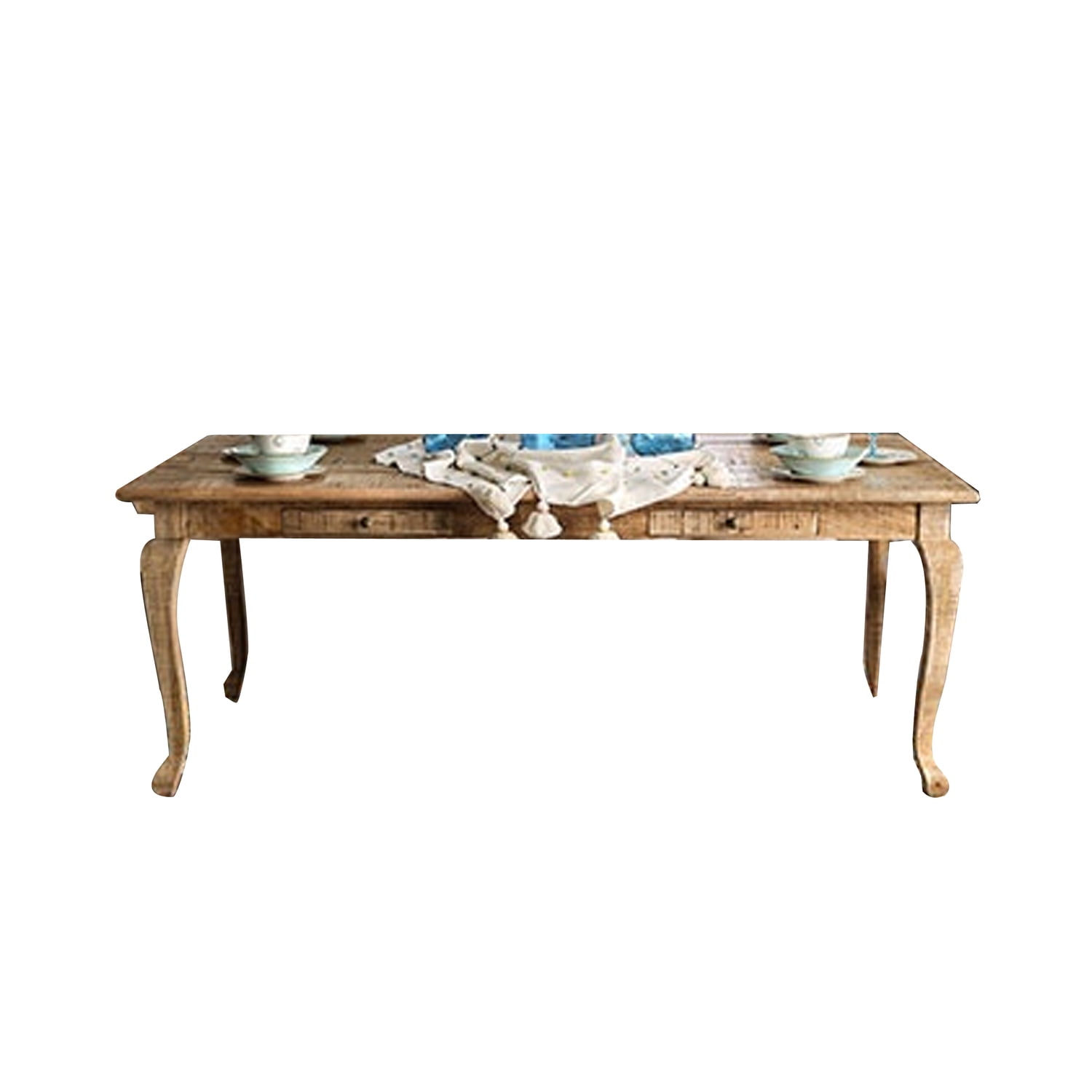 Benjara Blan 79 Inch Dining Table, 4 Drawer, Cabriole Legs, Mango Wood ...