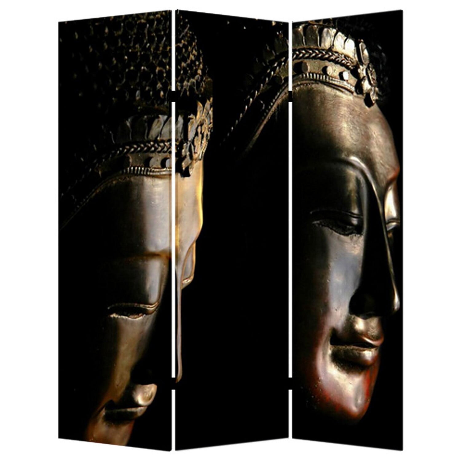 Benjara Brar 71 Inch 3 Panel Canvas Screen, Dual Sided Buddha Print ...