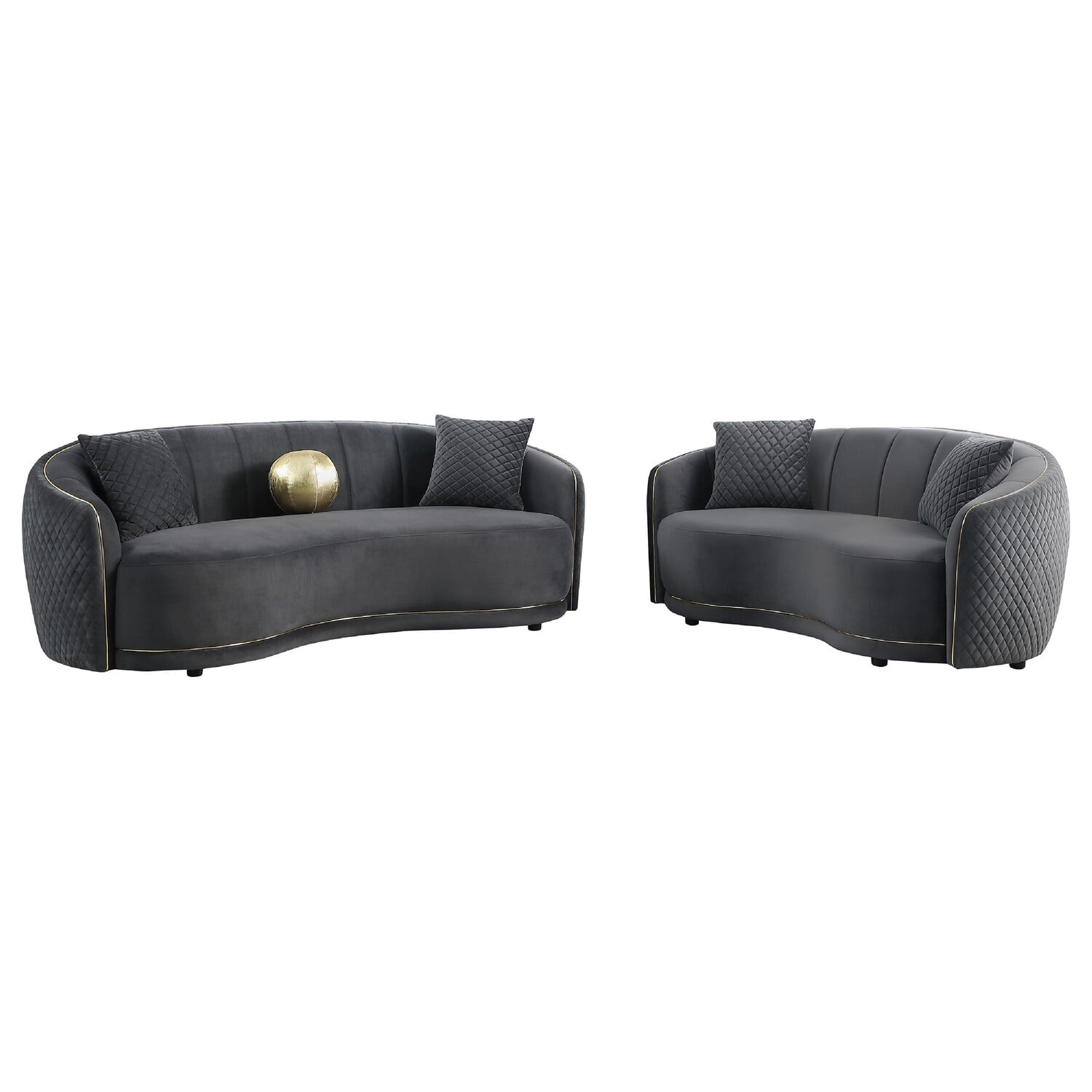 Benjara Buo 2pc Living Room Set- Sofa and Loveseat- Gold Trim- Dark ...
