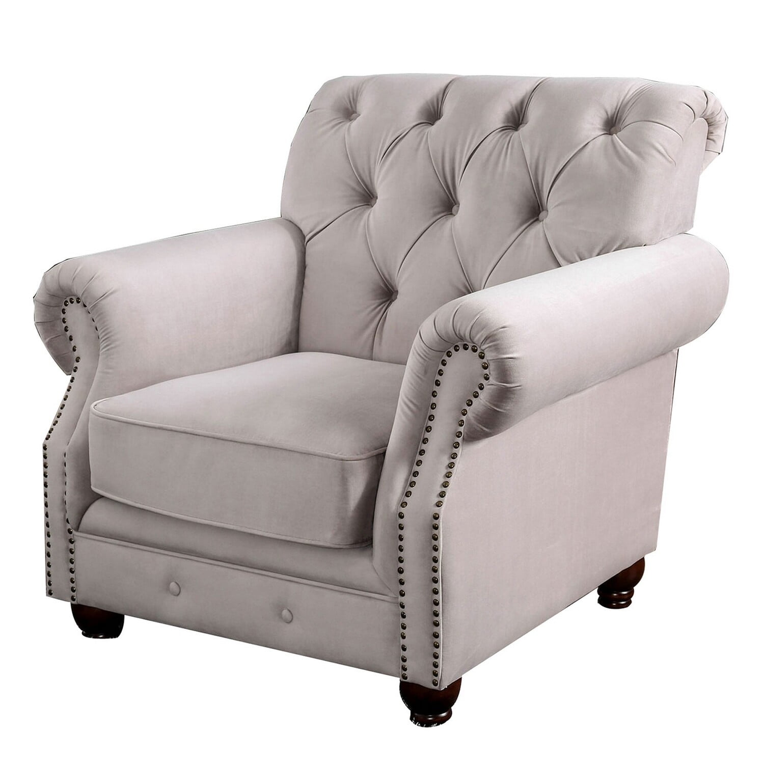 Benjara Button Tufted Fabric Upholstered Chair with Rolled Back and ...