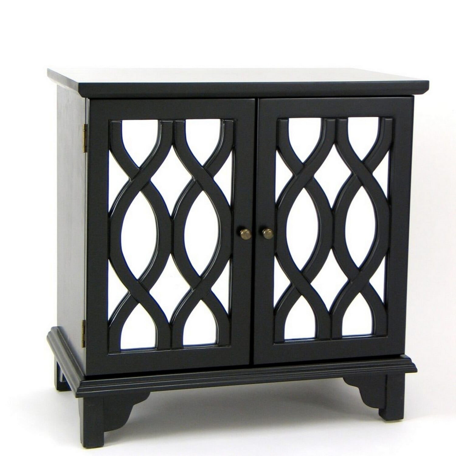 Benjara Cabinet with Lattice Pattern Mirror Insert 2 Doors, Black ...