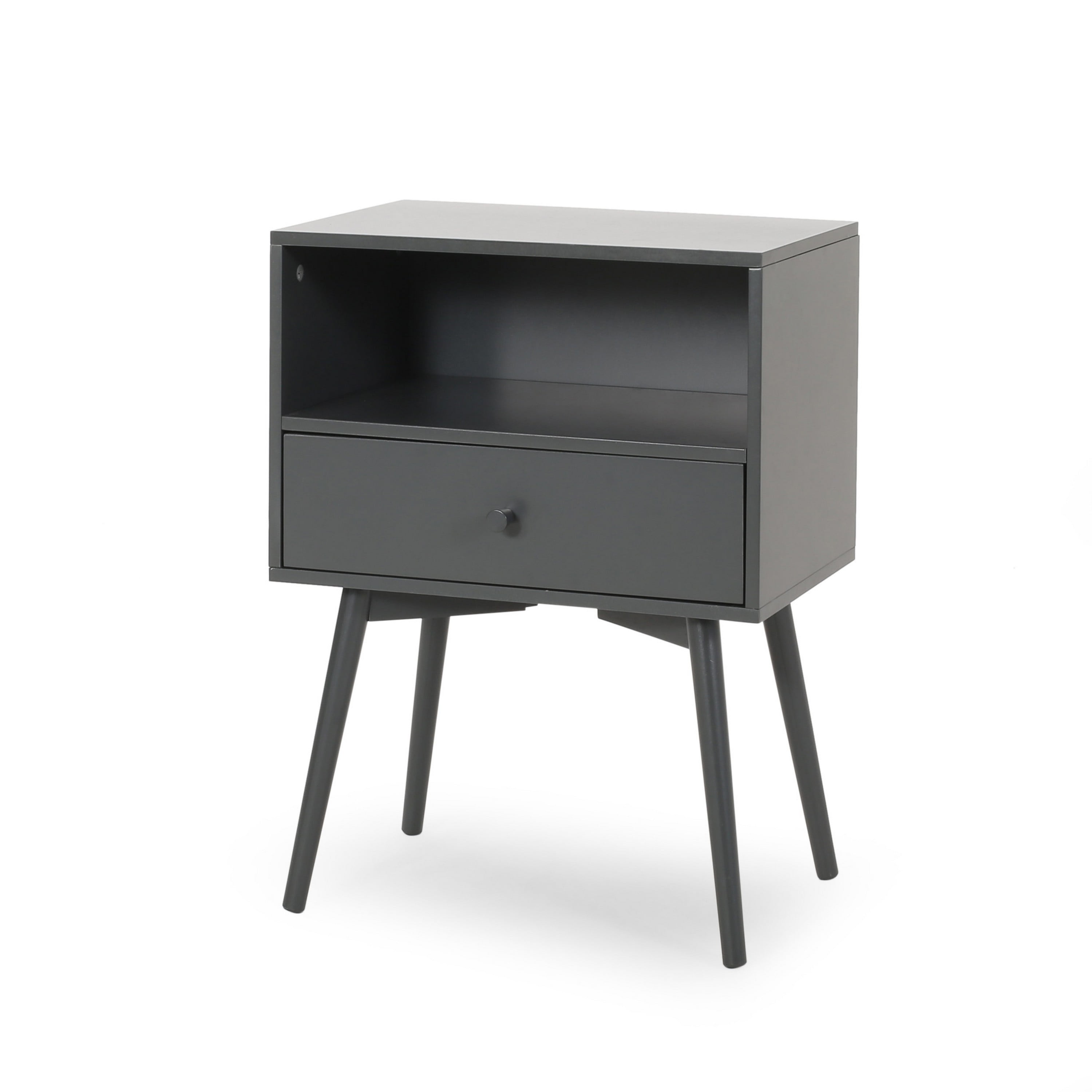 Cale Side Table, 1 Drawer 1 Shelf, 18 Inch Rectangular, Gray Wood ...