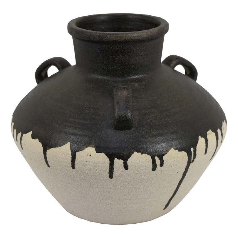 Benjara Caleb Accent Vase with Drip Pattern- Angled Handles Black Gray ...