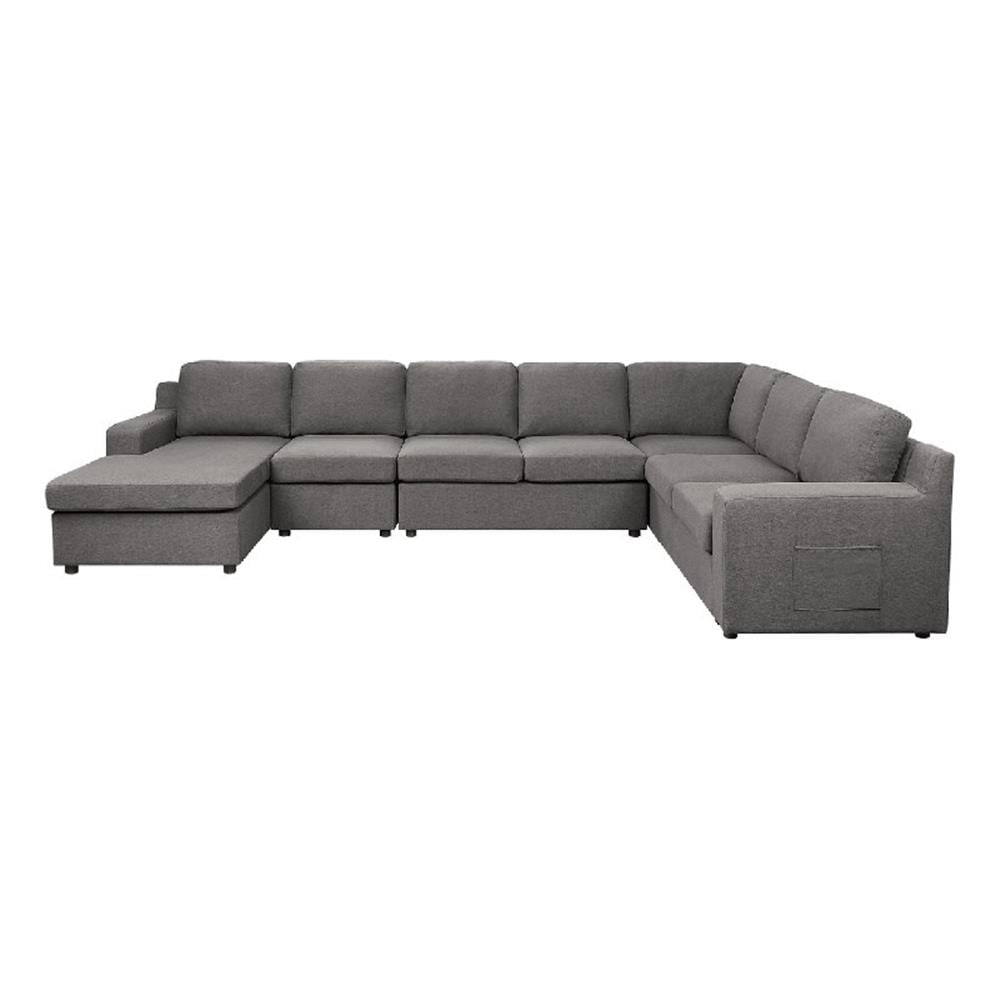 Cas Right Facing 7 Seater U Shaped Sectional Sofa Chaise- Pocket- Gray ...