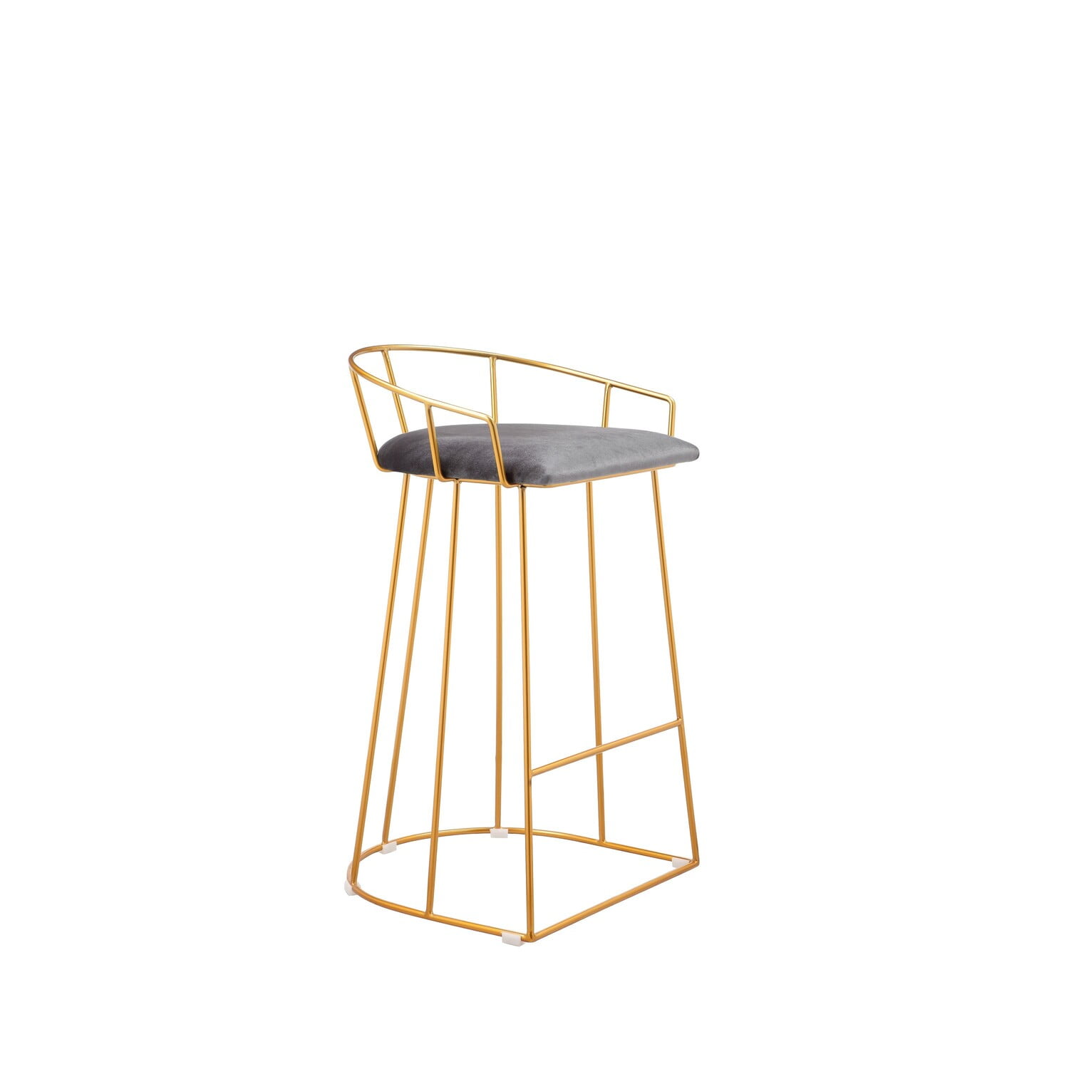 Benjara Cato 27 Inch Counter Stool Chair, Gray Velvet, Gold Steel Open ...