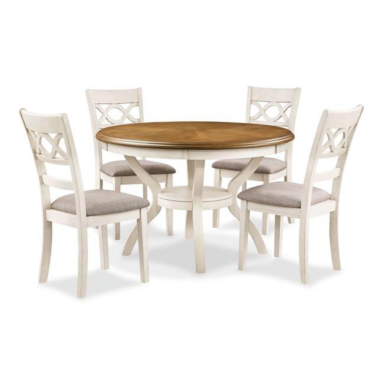 Benjara Ceri Wood Fabric Seat Round Dining Table & Chair Set, White ...