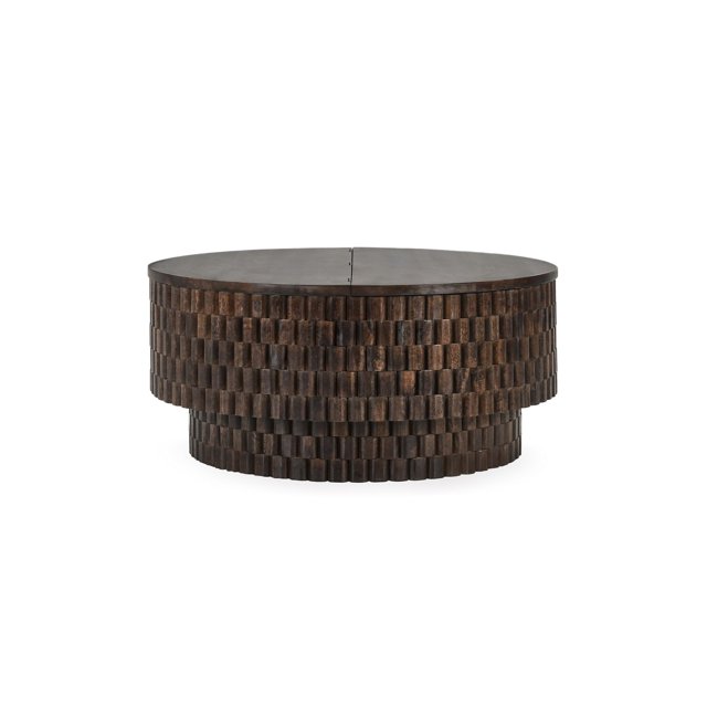 Benjara Cetril 40 Inch Round Coffee Table, Platform Plinth Base, Brown ...