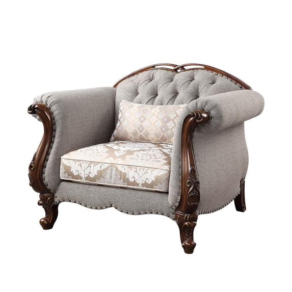Chair with Button Tufted Back and Queen Anne Legs Gray and Brown ...