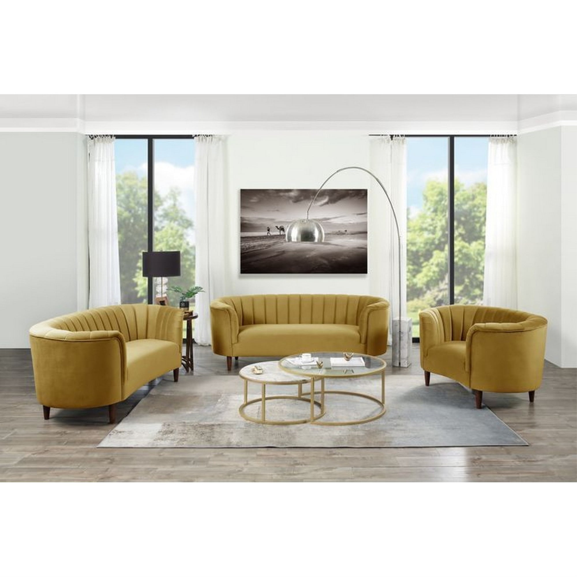 Chair with Vertical Channel Tufting and Curved Design, Yellow - Walmart.com