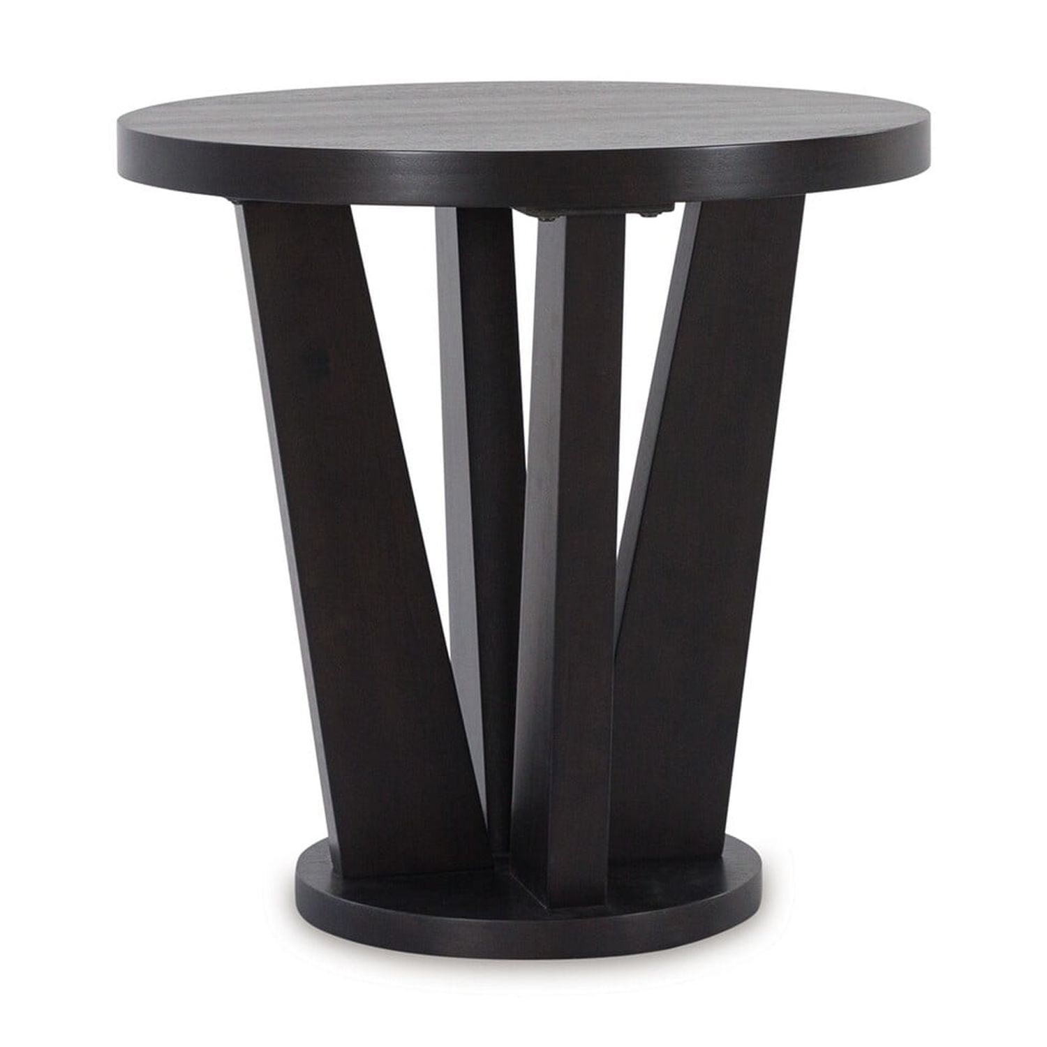 Chloe Side End Table, 24 Inch Round, Angled Pedestal Base, Dark Brown ...