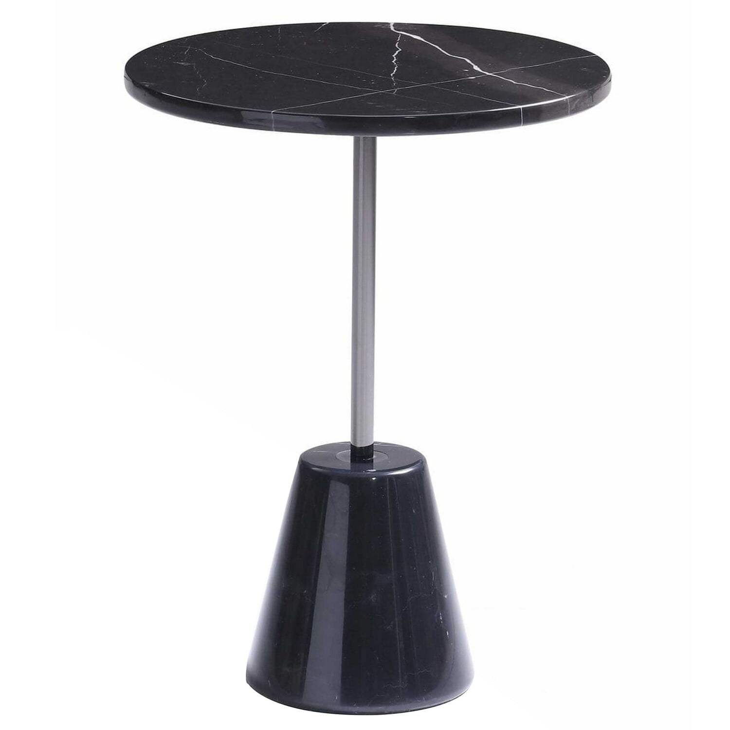 Cid 24 Inch Round Marble End Table, Black Marble Top, Conical Base ...
