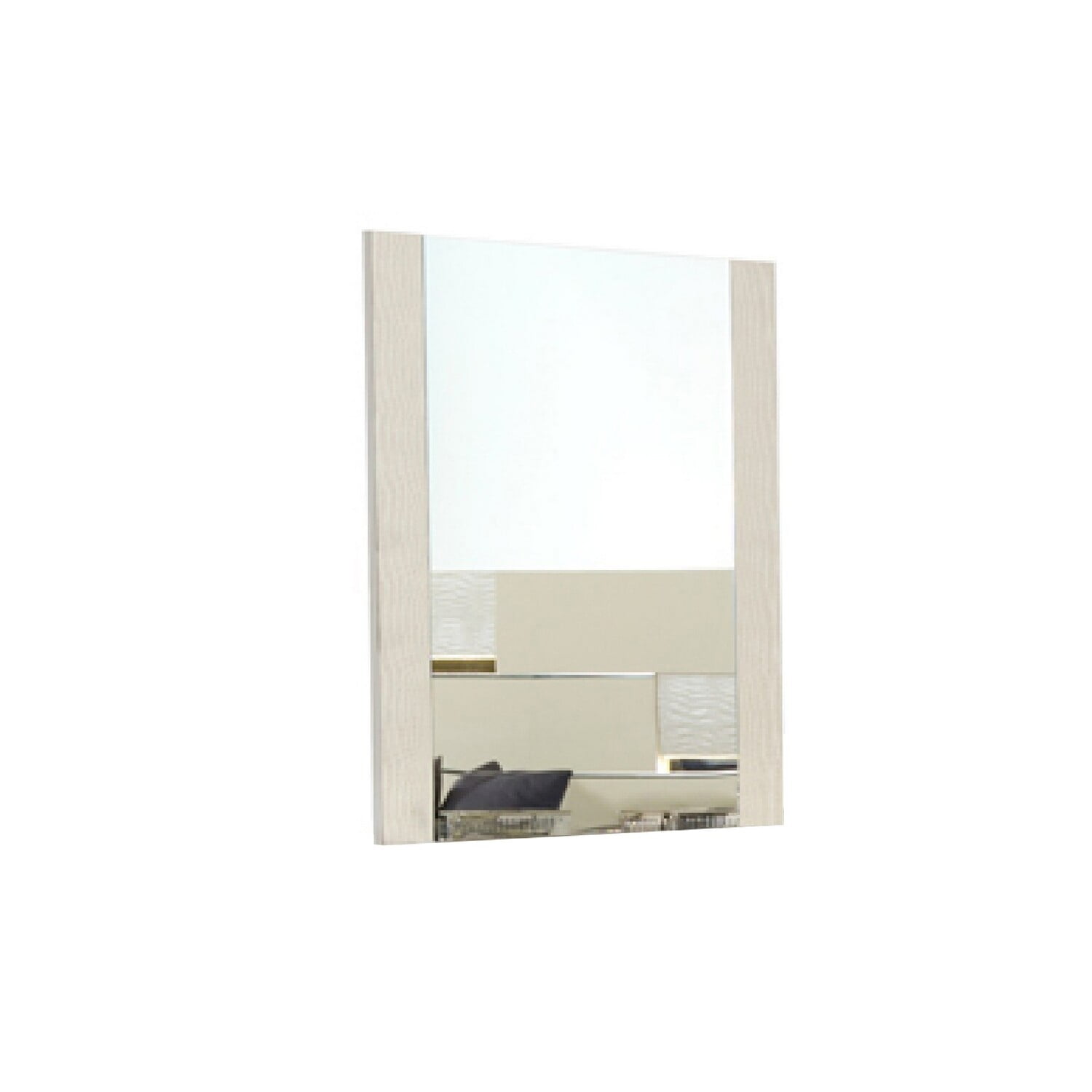 Cid 41 Inch Modern Portrait Mirror, Faux Leather Glossy Frame, Cream ...
