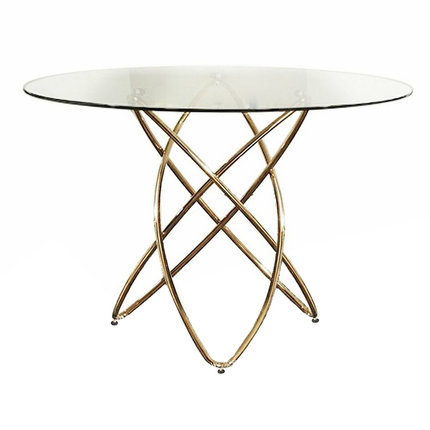 Benjara Cid 51 Inch Glass Top Round Dining Table, Intersected Metal ...