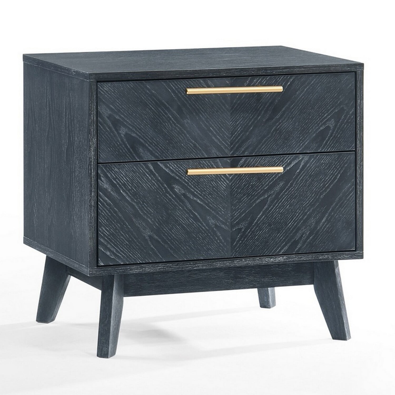 Benjara Cid Coy 23 Inch Nightstand, 2 Drawers, Gold Metal Handles, Gray ...