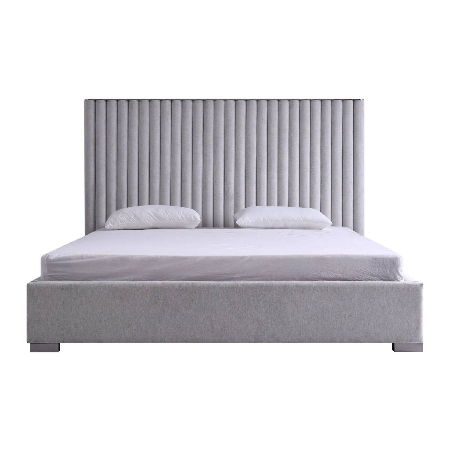 Benjara Cid Modern Upholstered King Platform Bed, Channel Tufted ...
