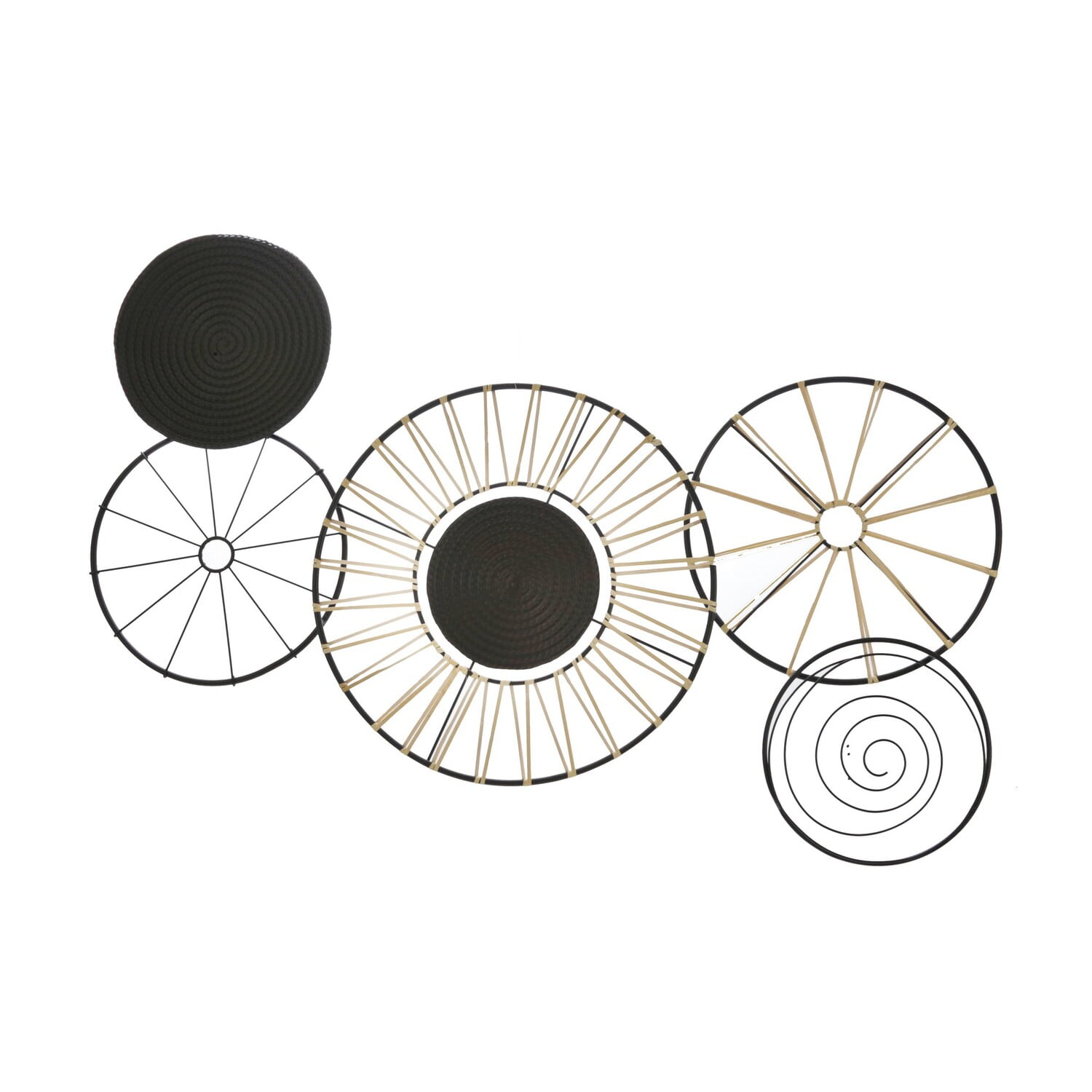 Circular 5 Piece Metal Wall Decor with Wheel and Plate Design, Black ...