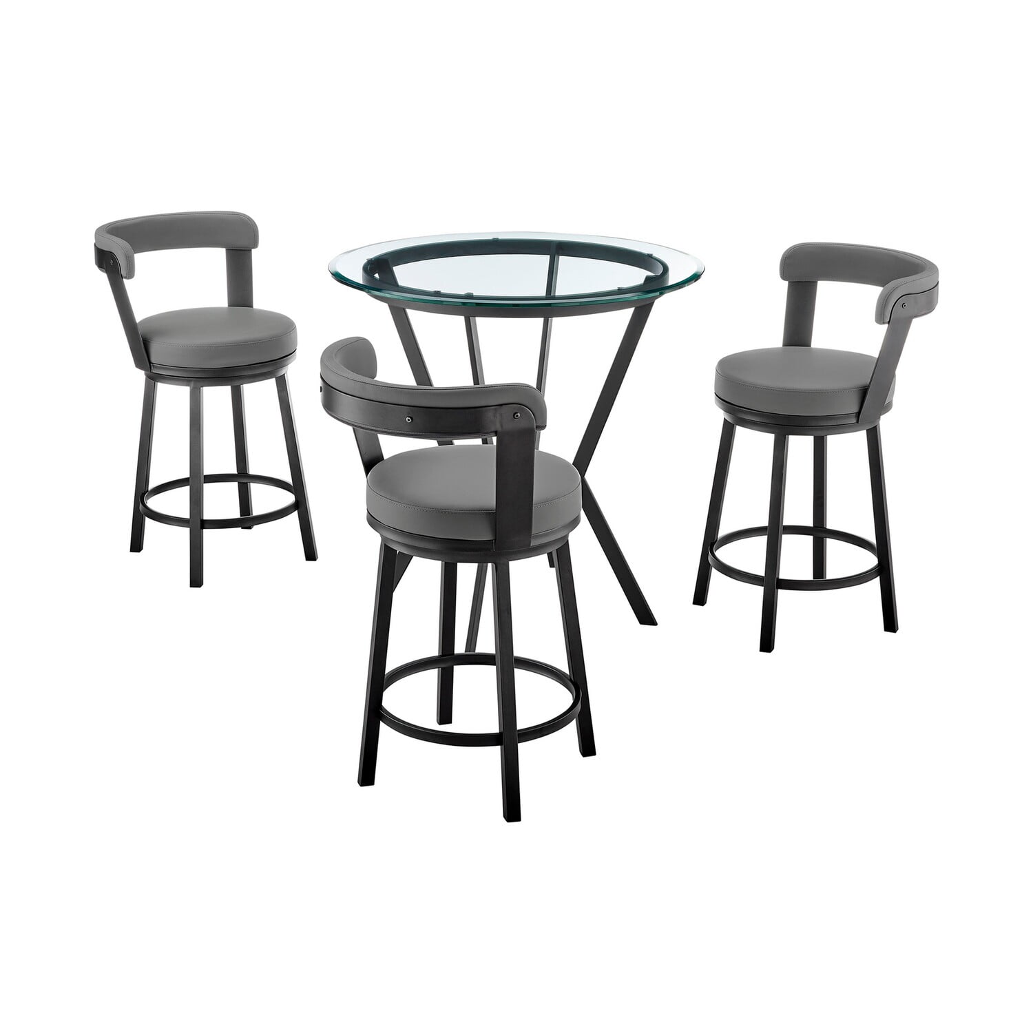 Benjara Clara 4 Piece Counter Height Round Bar Dining Set, Gray Faux ...